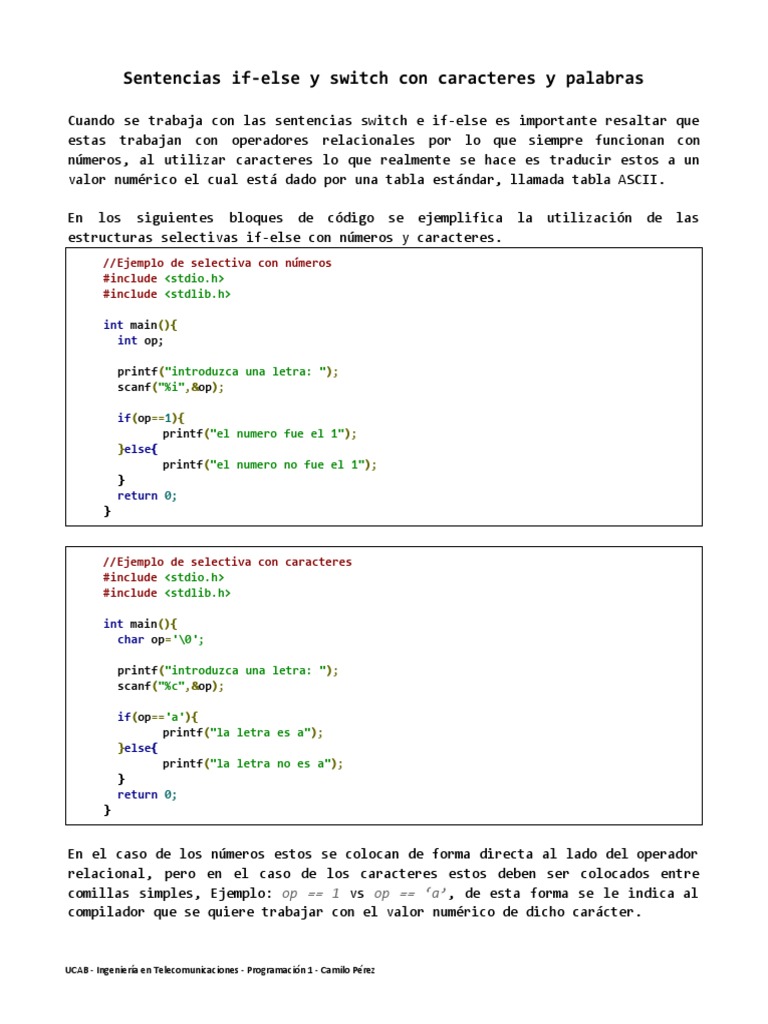Sentencias if-else y Switch Con Caracteres y Palabras | Cadena ...