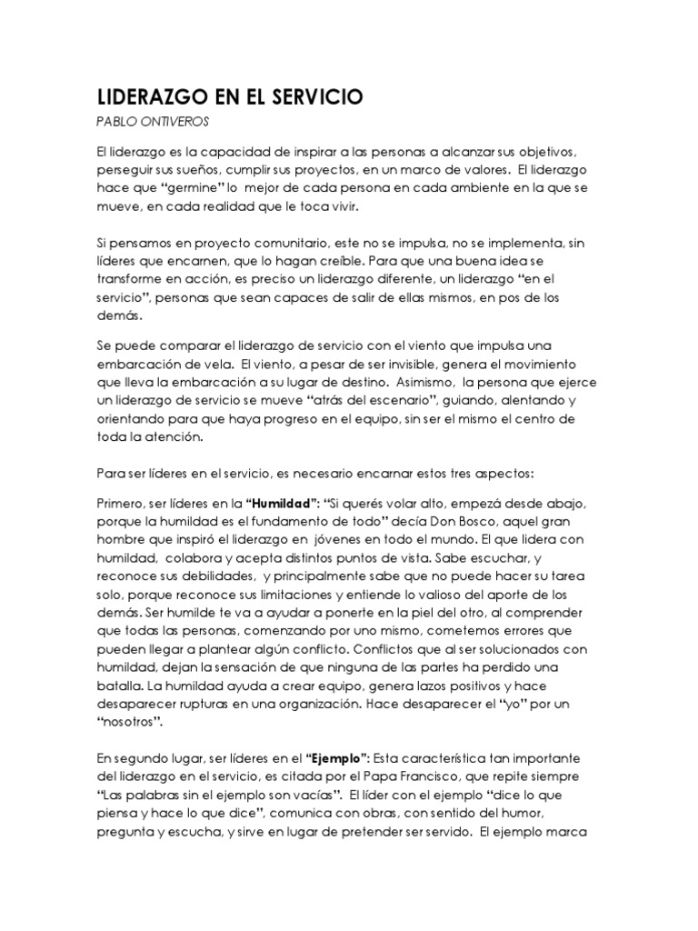 Los tres pilares del liderazgo en el servicio: la humildad, el ejemplo ...