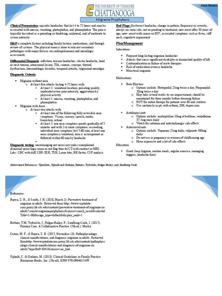 Migraine Prophylaxis: Plan/Management | PDF | Headache | Migraine