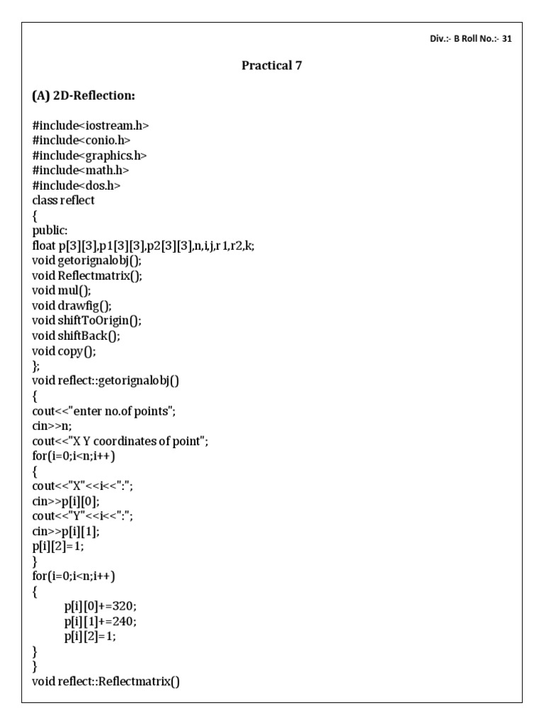 2D Reflection Matrix Implementation | PDF
