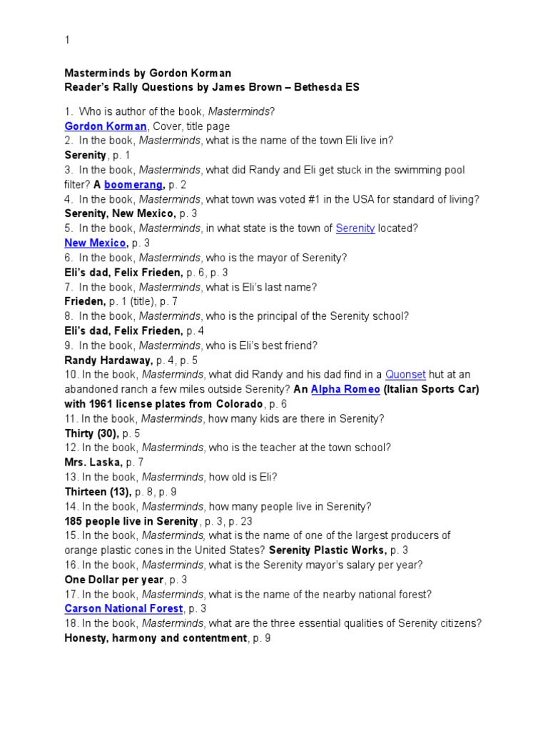 Masterminds by Gordon Korman | PDF | Crossword | Leisure