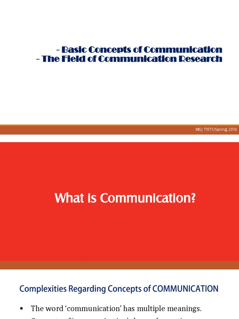 Basic Concepts of Communication & The Filed of Communication Research ...