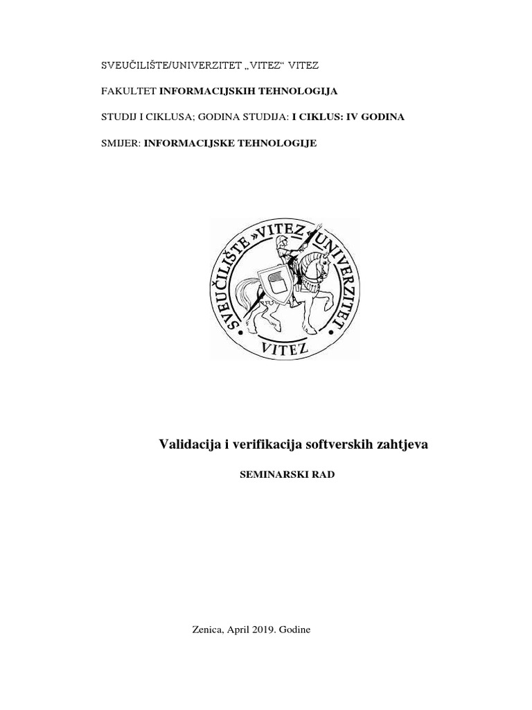 Validacija I Verifikacija Softverskih Zahtjeva | PDF