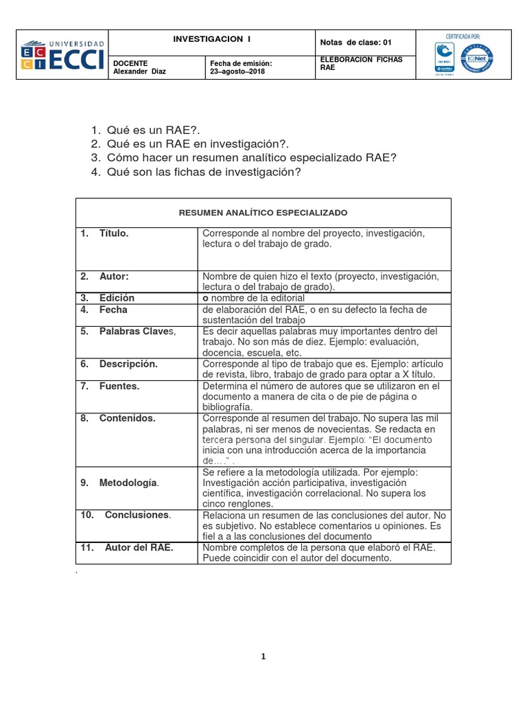 Qué Es Un RAE?. 2. Qué Es Un RAE en Investigación?. 3. Cómo Hacer Un ...