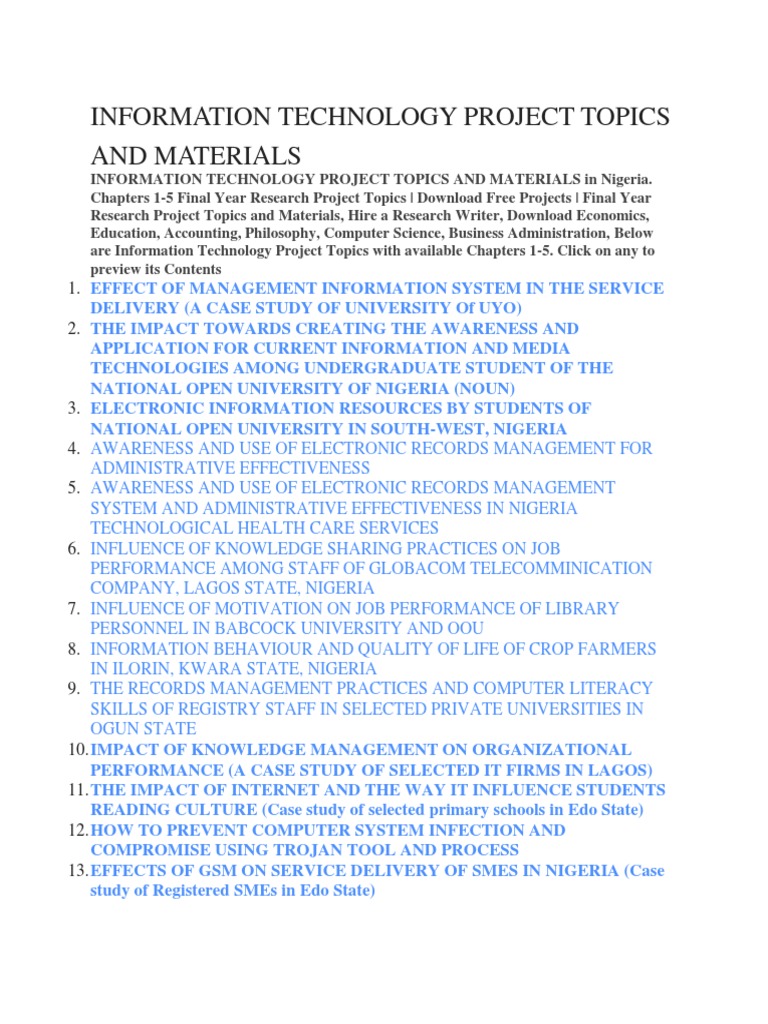 Information Technology Project Topics and Materials | PDF | Educational ...