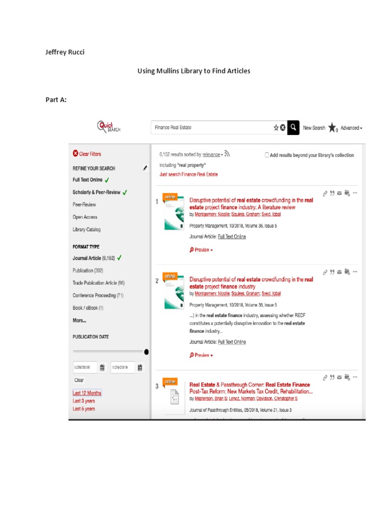 Using Mullins Library To Find Articles | PDF | Real Estate Investment ...