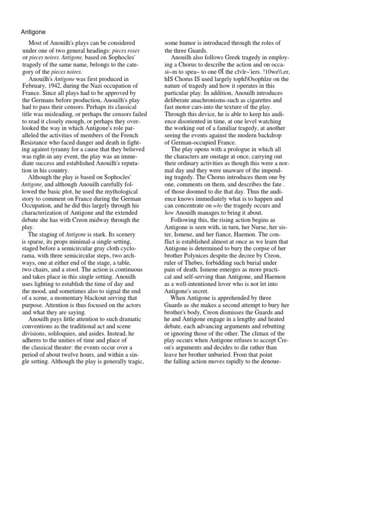 Anouilh, Antigone PDF | PDF | Oedipus | Boeotian Mythology