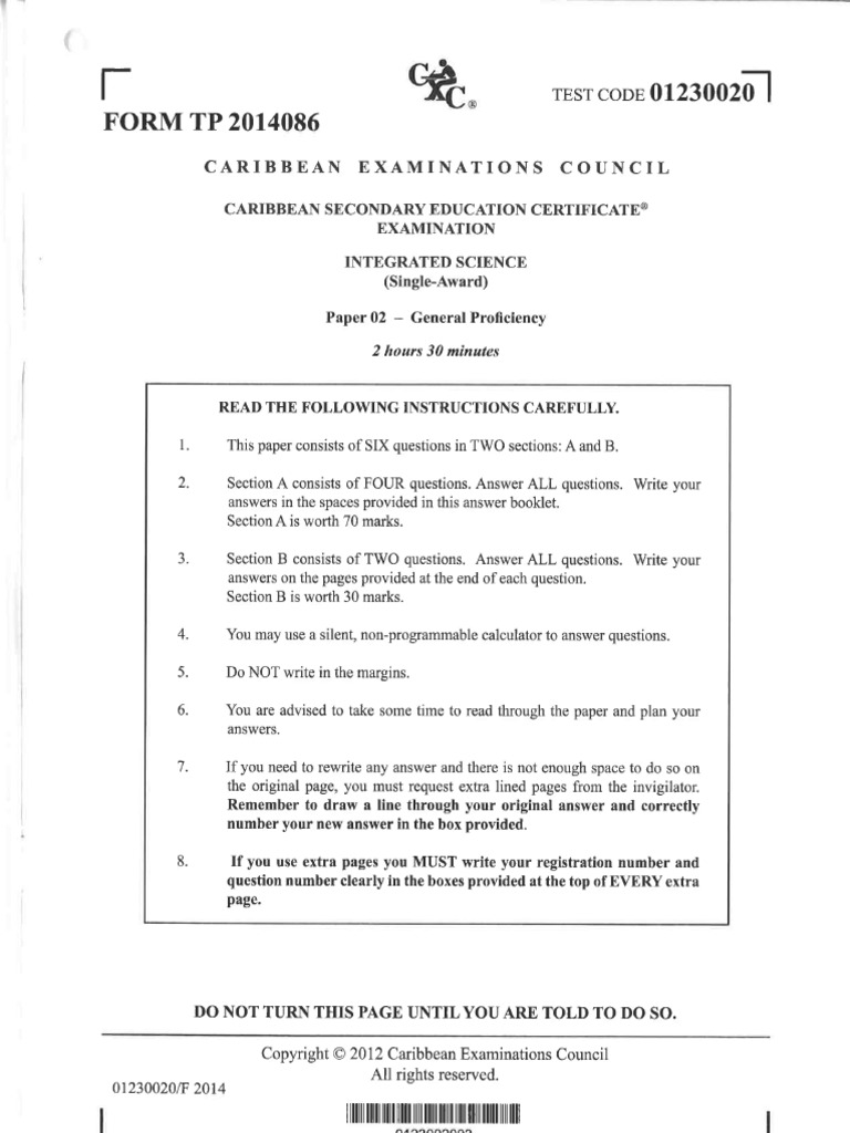 2014086 Caribbean Examinations Council: Examination | Cell (Biology ...
