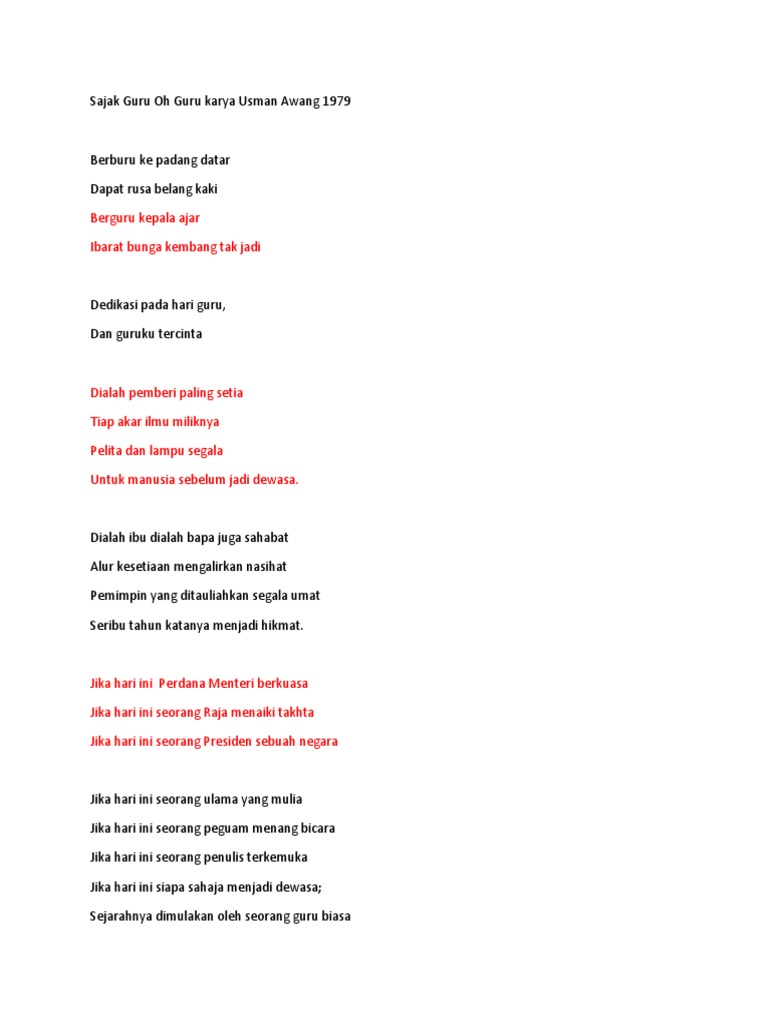 Sajak Guru Oh Guru Karya Usman Awang 1979 | PDF