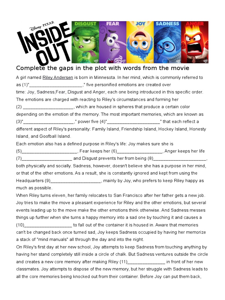 Inside Out Movie Worksheet Video Movie Activities Writing Creative ...