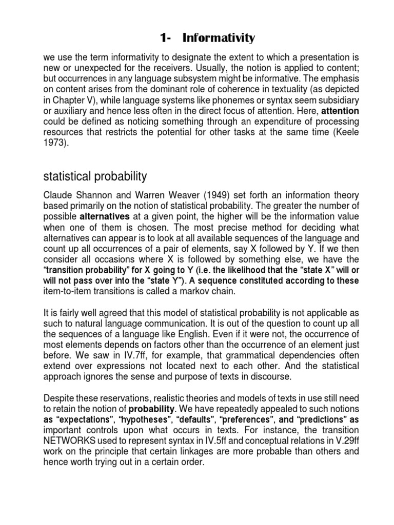 Discourse Informativity Beaugrande | PDF | Markov Chain | Probability