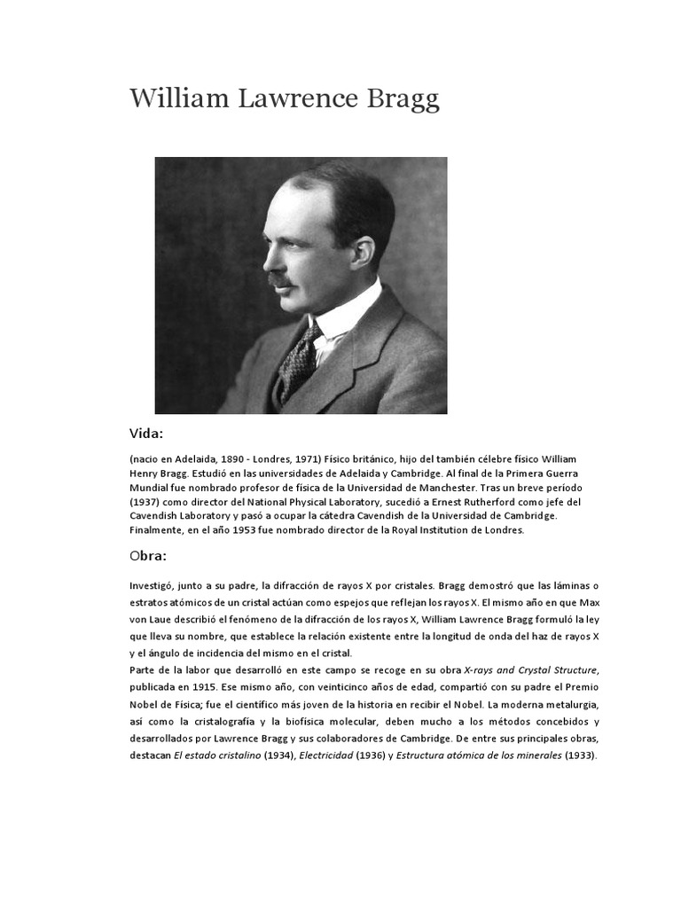 William Lawrence Bragg | PDF | Cristalografía de rayos X | Naturaleza
