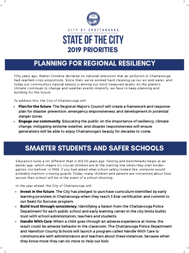 2019 State of The City Priorities One Pager | PDF | Homelessness