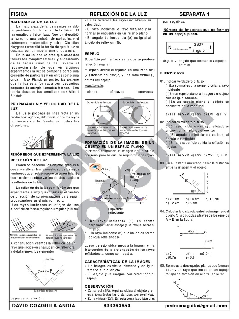 Reflexión de la Luz en Física | PDF | Reflexión (Física) | Ligero