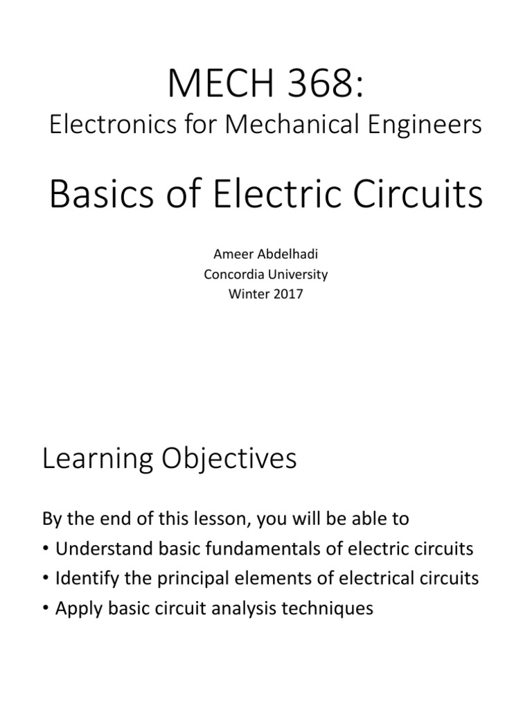 MECH 368: Basics of Electric Circuits: Electronics For Mechanical ...