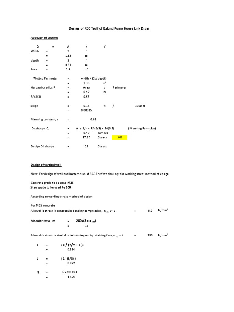 Design of RCC Truff | PDF | Wall | Soil