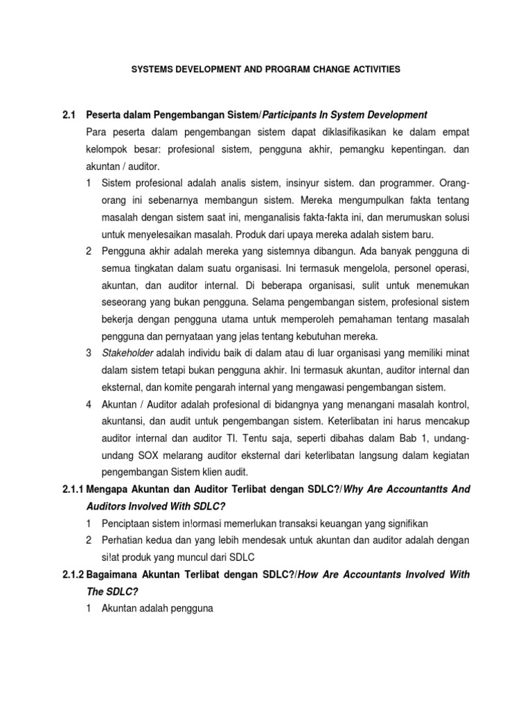 5 Systems Development and Program Change Activities. Fix | PDF