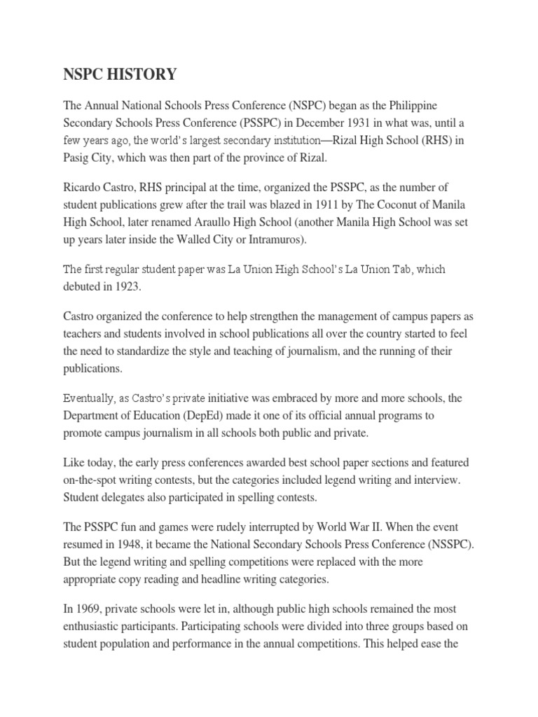 NSPC History | PDF | Mass Media | Philippines