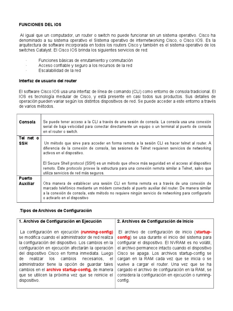 Funciones Del Cisco Ios | PDF | Interfaz de línea de comando | Enrutador (Computación)