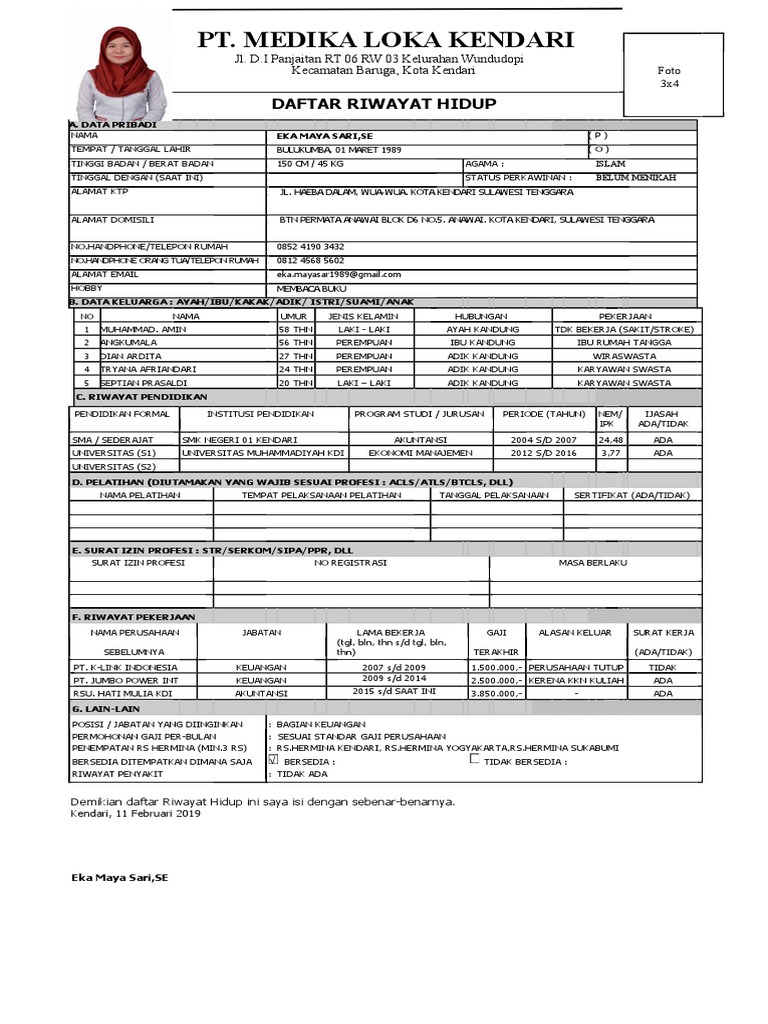 Form Daftar Riwayat Hidup WORD | PDF