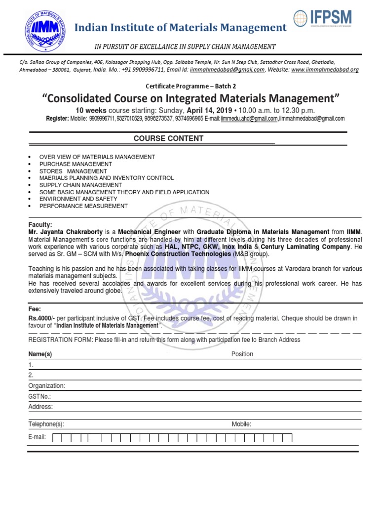 Consolidated Course On Integrated Materials Management | PDF | Career ...