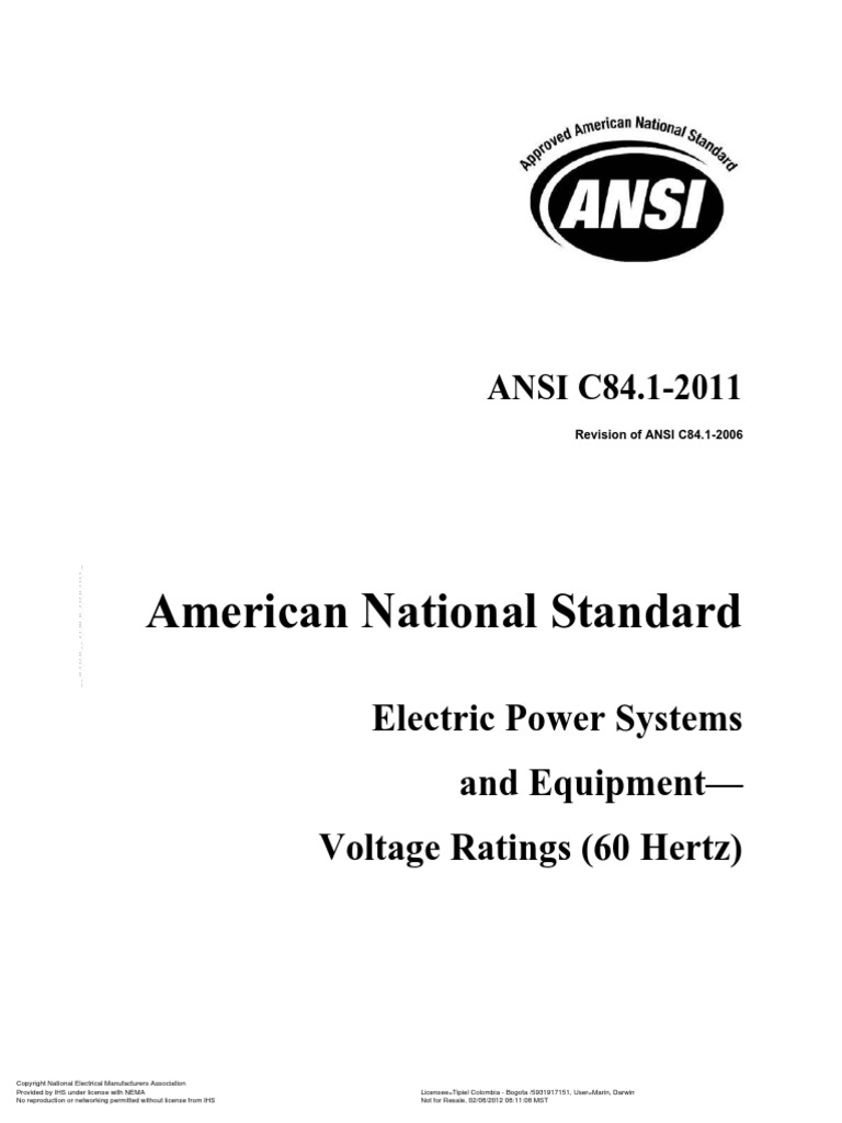 Ansi C84 2011 | PDF | Electric Power System | Voltage