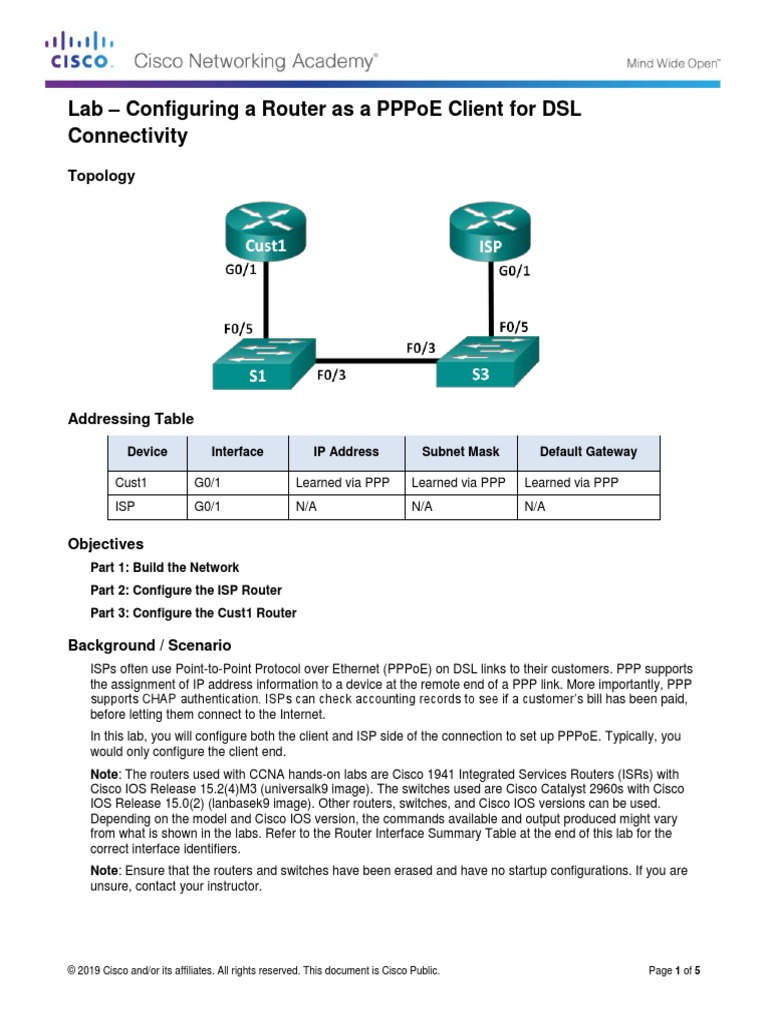3.2.2.7 Lab - Configuring A Router As A PPPoE Client For DSL ...