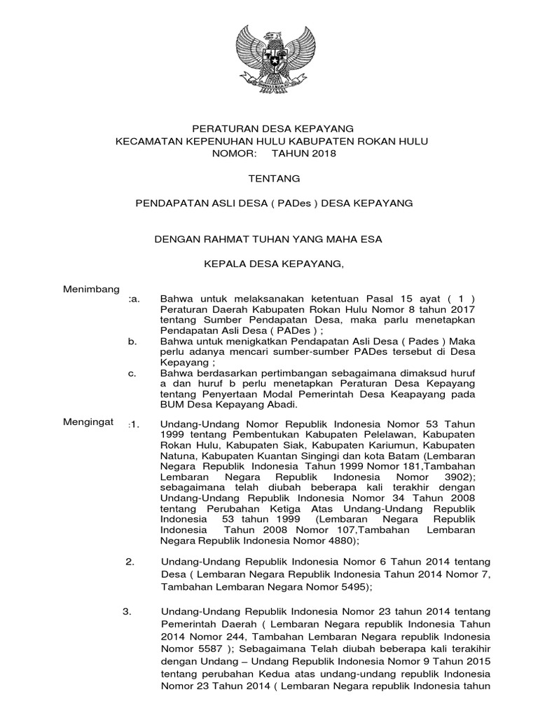 Perdes Tentang Pades 2018 | PDF | Pengelolaan Keuangan & Uang