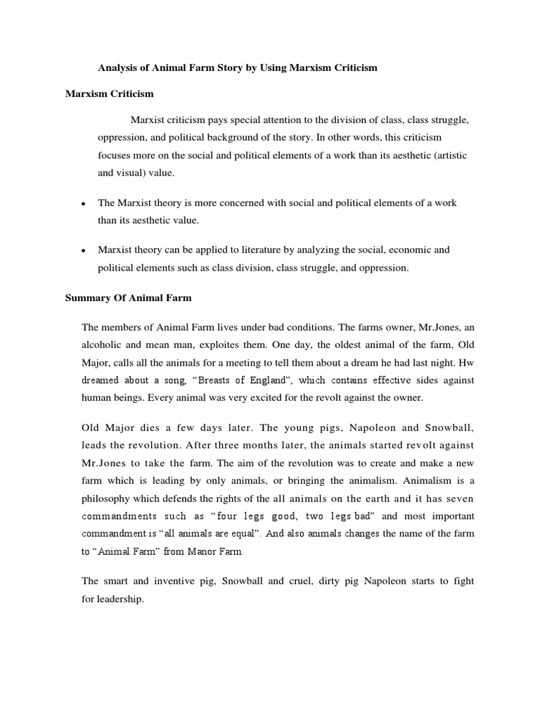 ANALYSIS Story of Animal Farm Using Marxism Criticism | PDF | Marxism