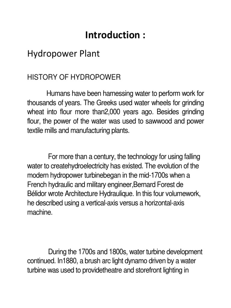Introduction Synopsis Hydro Power Plant | PDF | Hydroelectricity | Dam