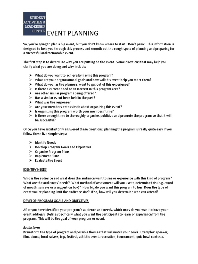 Planning An Event | PDF | Goal | Evaluation