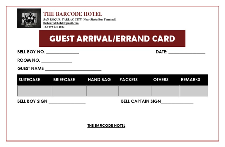 Guest Arrival Card Template | PDF