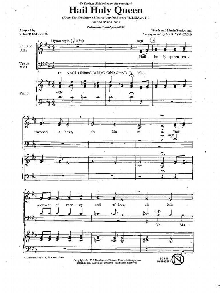 B4 - Hail Holy Queen.pdf | Musicology | Choral Music | Free 30-day ...
