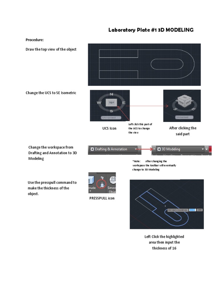 Laboratory Plate #1 3D MODELING: Left Click This Part of The UCS To ...
