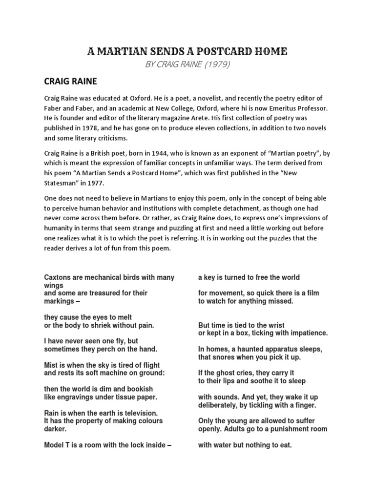 A Martian Sends A Postcard Home | PDF | Poetry | Young Adult