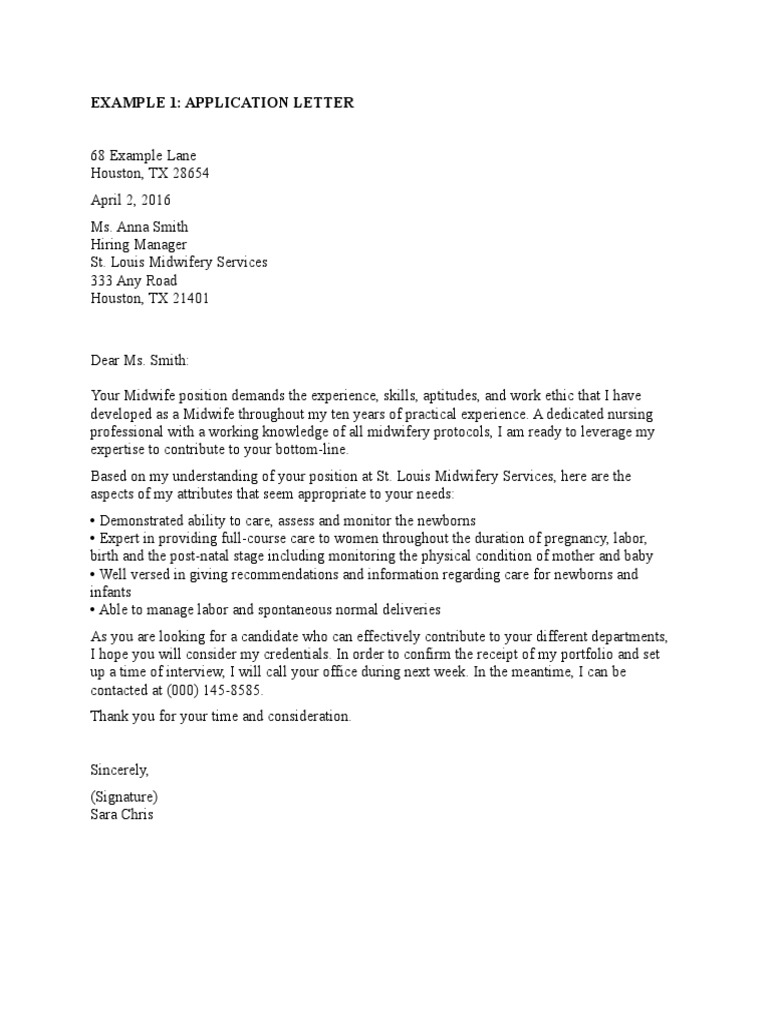 Application Letter | PDF | Midwife | Midwifery