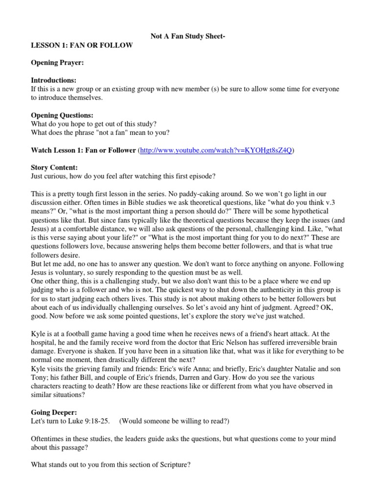 Not A Fan Study Sheets - 2 | PDF | Crucifixion | Gospel Of Matthew