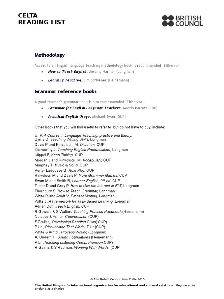 Celta Reading List: Methodology | PDF | Career & Growth | Language Arts ...