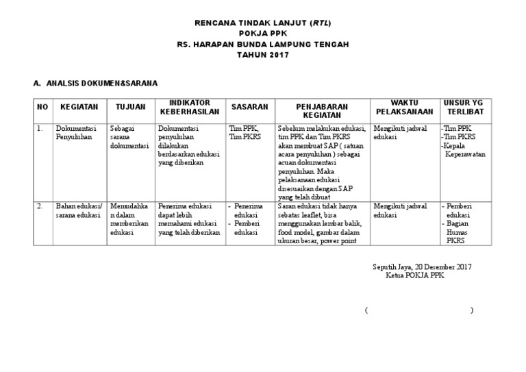 Format RTL Rencana Tindak Lanjut | PDF
