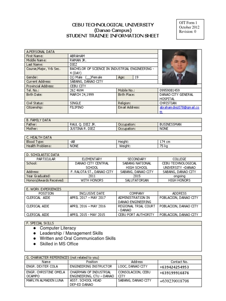 Cebu Technological University (Danao Campus) Student Trainee ...