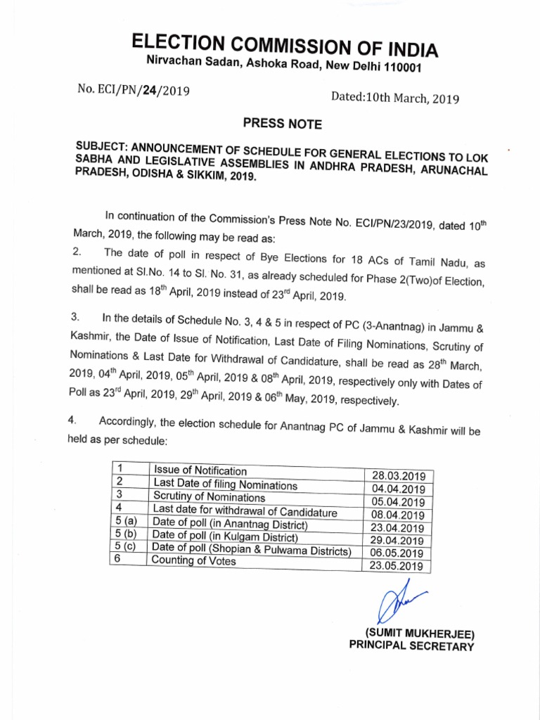 PressNote LS2019 | PDF | Government Of India | Voting