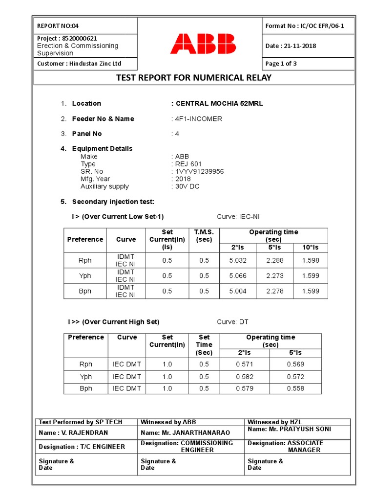 Test Report For Numerical Relay | PDF | Relay | Manufactured Goods