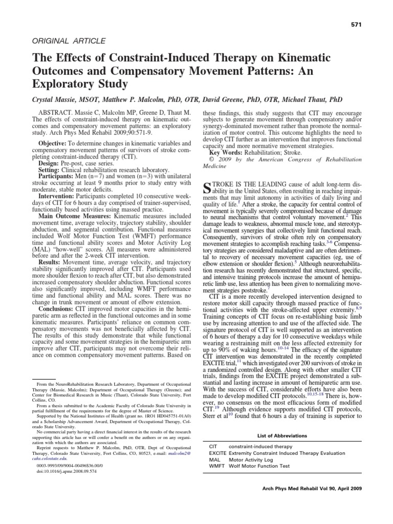 The Effects of Constraint-Induced Therapy On Kinematic Outcomes and ...