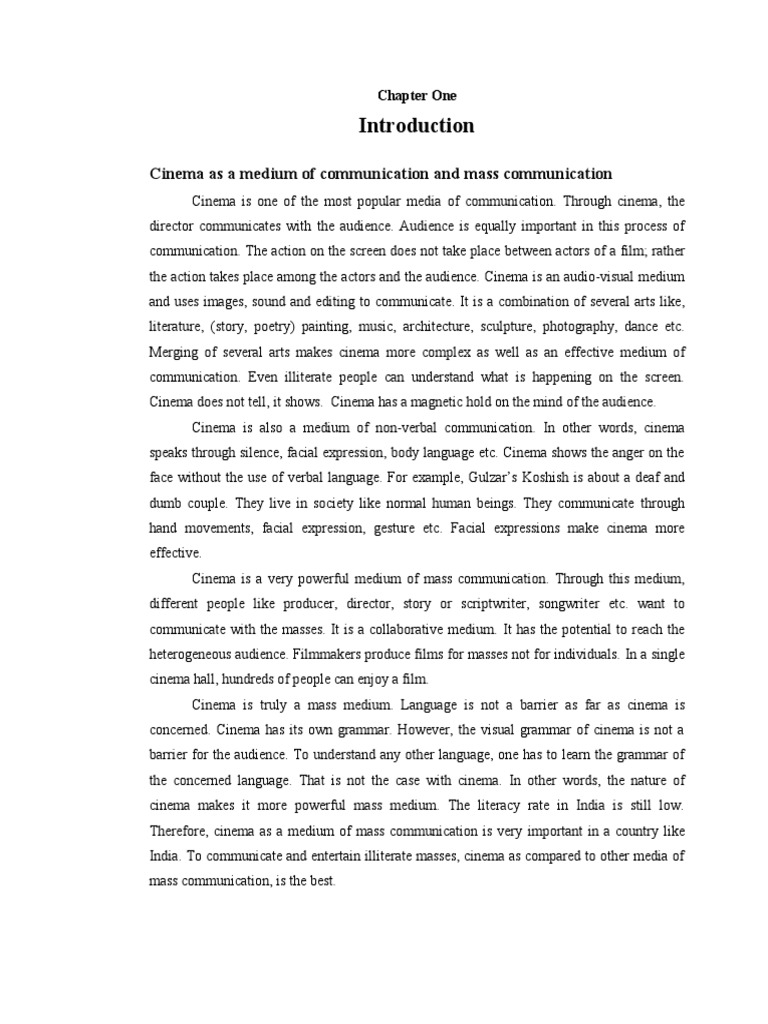 Cinema As A Medium of Communication and Mass Communication: Chapter One ...