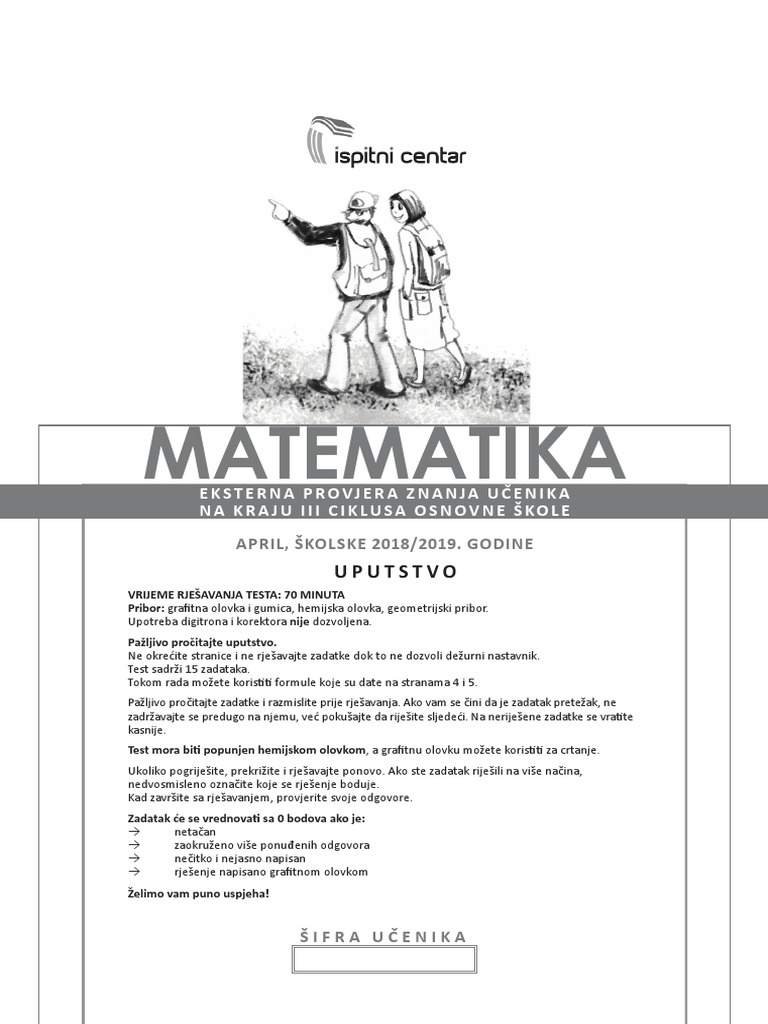 Eksterna Provjera Znanja - Matematika 9 2019 A | PDF