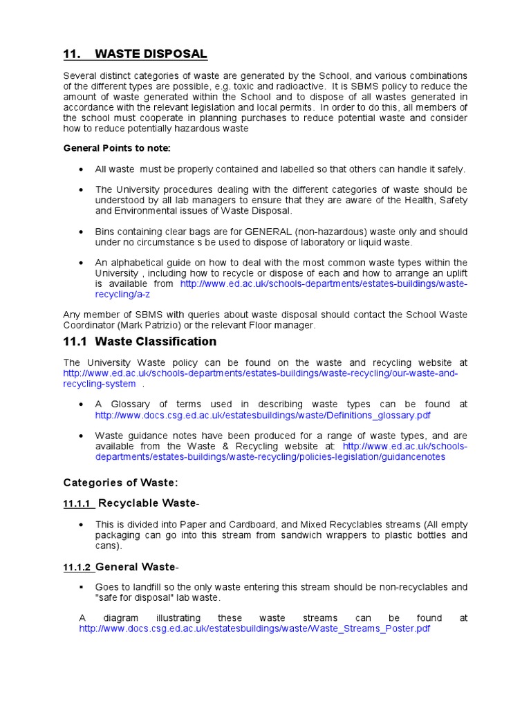 CMVM Health and Safety - Central Area - Waste Disposal - 2012 | PDF ...