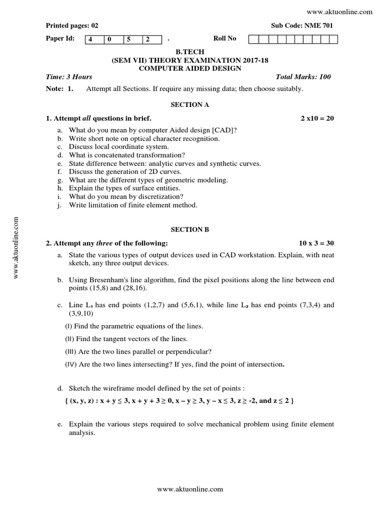 Btech Me 7 Sem Computer Aided Design Dec 2017 | PDF | Ellipse ...