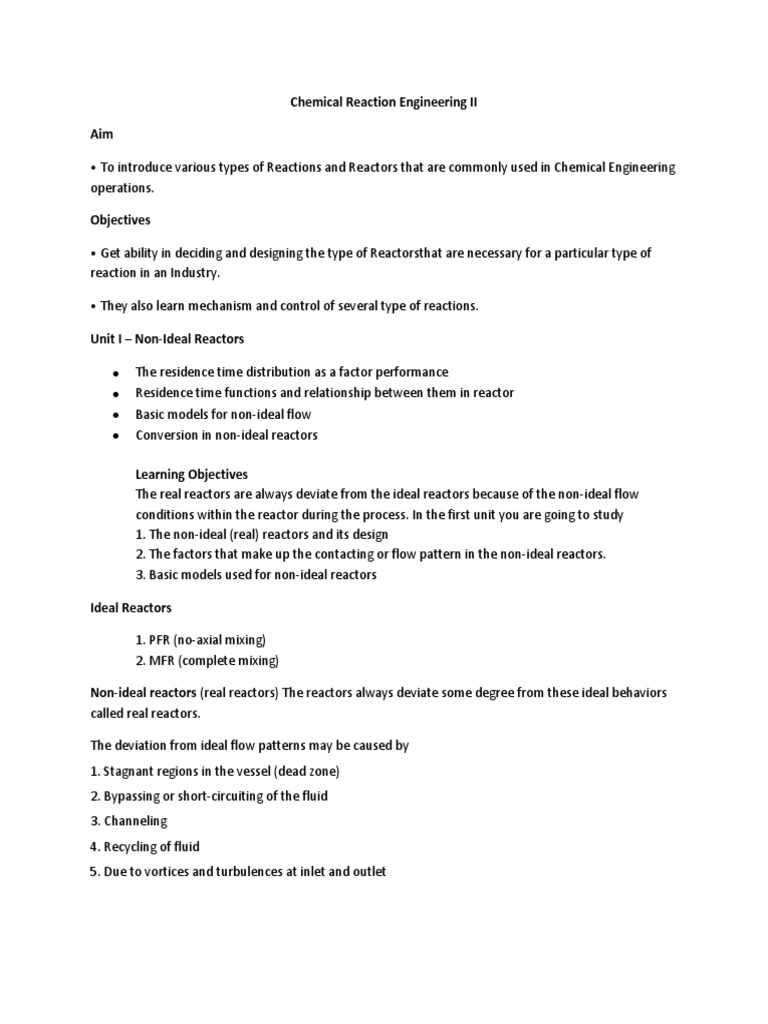 Chemical Reaction Engineering II Aim | PDF | Chemical Reactor ...