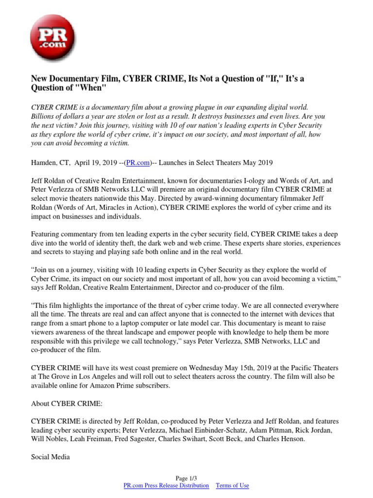 New Documentary Film, CYBER CRIME, Its Not A Question of "If," It's A ...