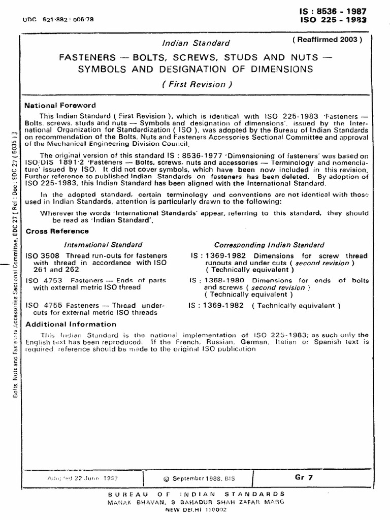 Fasteners - Bolts, Screws, Studs and Nuts - Symbols and Designation of ...